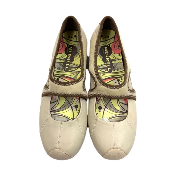 Merrell | Shoes | Merrell Pli Beige Leather Mary Jane Active Flats ...